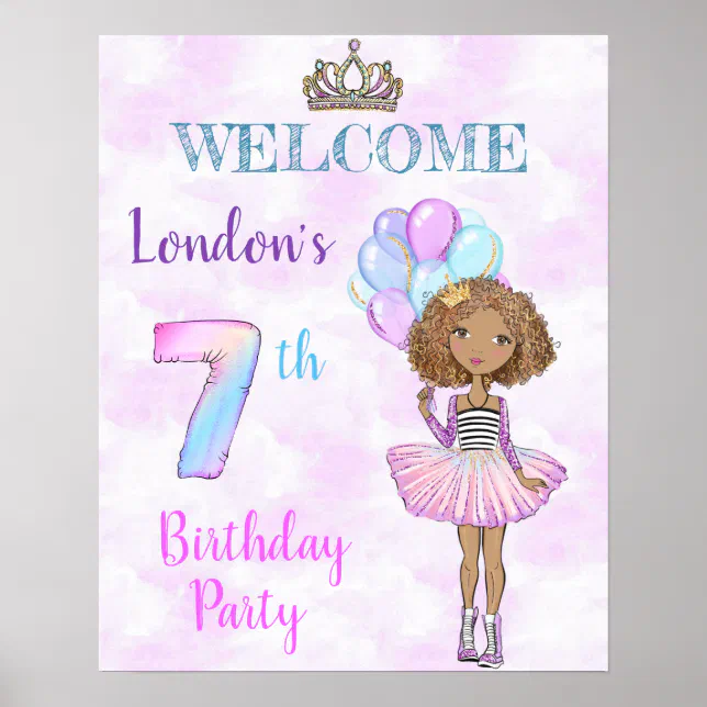 7th Birthday Girl Princess African American Poster | Zazzle
