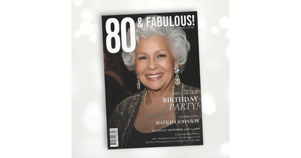 80 and Fabulous Magazine Cover 80th Birthday Invitation | Zazzle