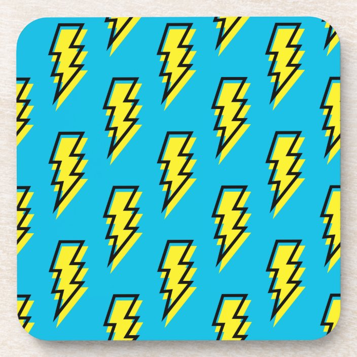 80's/90's Neon Blue Yellow Lightning Bolt Pattern Coaster | Zazzle.co.uk
