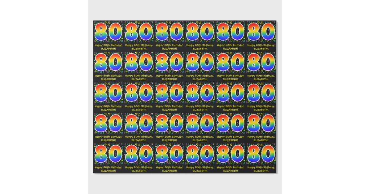 80th Birthday: Colourful Music Symbols, Rainbow 80 Wrapping Paper | Zazzle