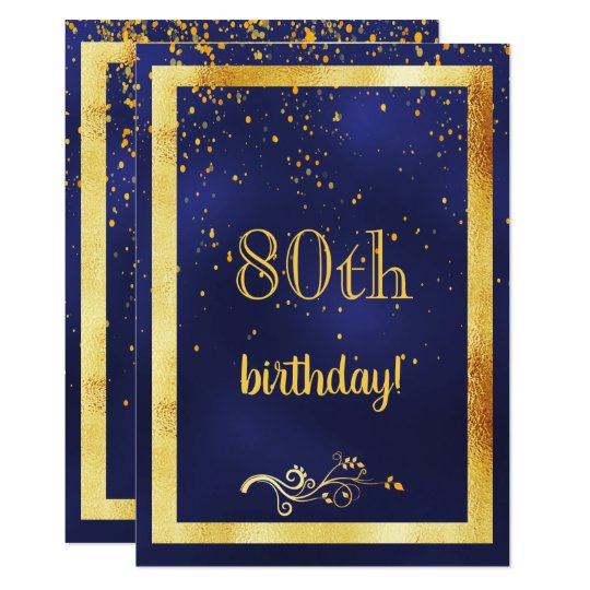 80th birthday party gold frame blue invitation | Zazzle.co.uk