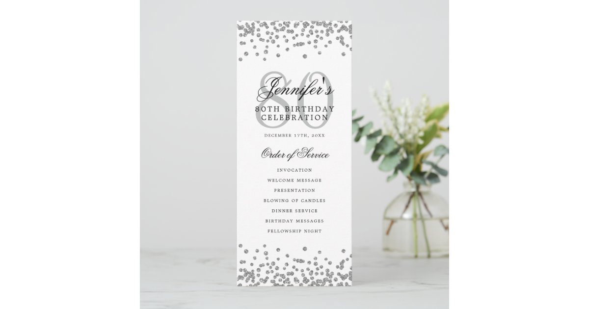 80th Birthday Party Program Thanks Silver Invitation | Zazzle