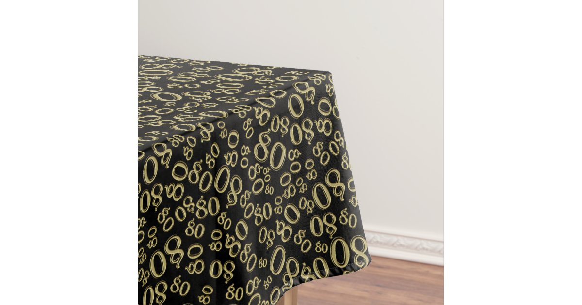 80th Birthday Party Theme, Black and Gold Tablecloth | Zazzle