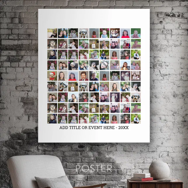 81 Square Photo Collage Grid - Custom Text - White Poster | Zazzle