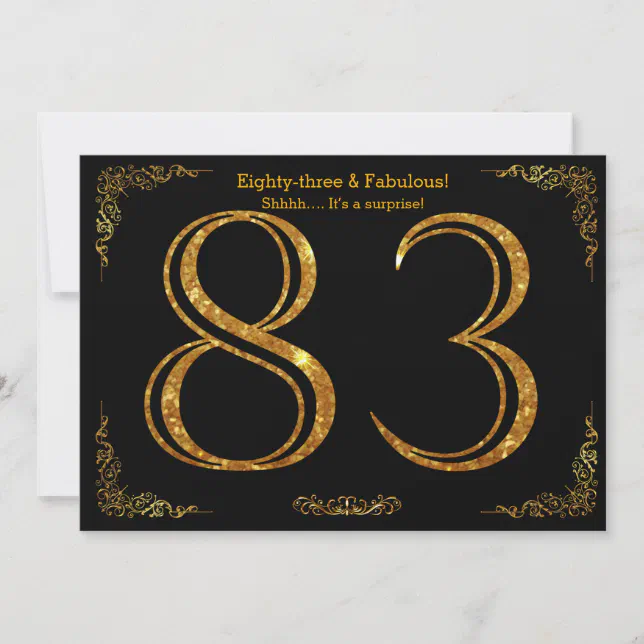 83rd Birthday party,Gatsby styl,black gold glitter Invitation | Zazzle