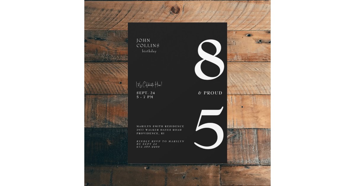 85 and Proud Black Birthday Party Invitation | Zazzle