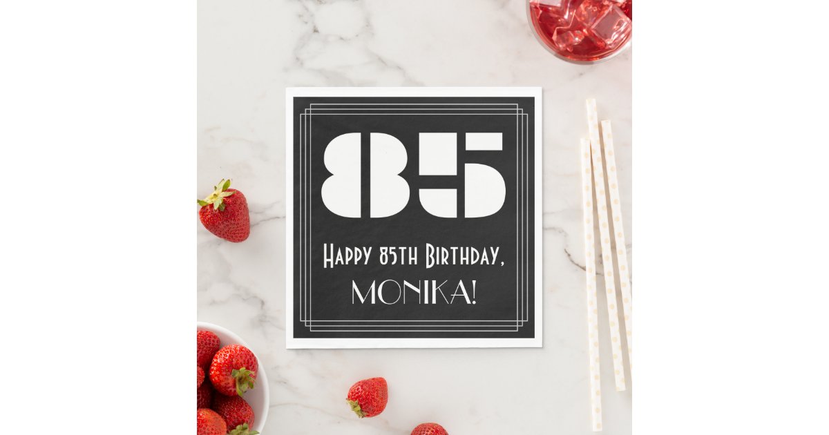85th Birthday: Art Deco Inspired Look "85" + Name Napkin | Zazzle