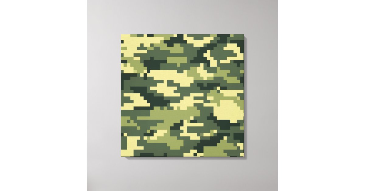 8 Bit Pixel Digital Woodland Camouflage / Camo Canvas Print | Zazzle