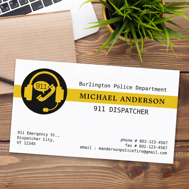 911 Dispatcher Custom Logo Modern Thin Gold Line Business Card | Zazzle
