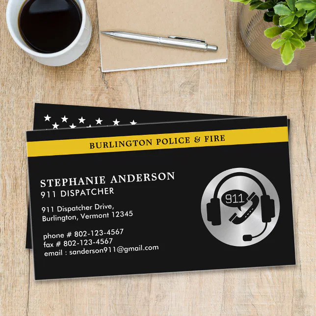911 Dispatcher Custom Thin Gold Line Logo Business Card | Zazzle