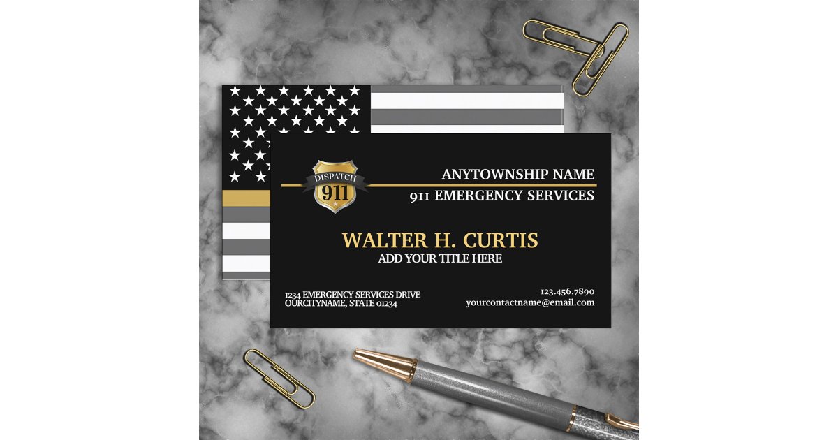 911 Dispatcher Thin Gold Line Flag Business Card | Zazzle