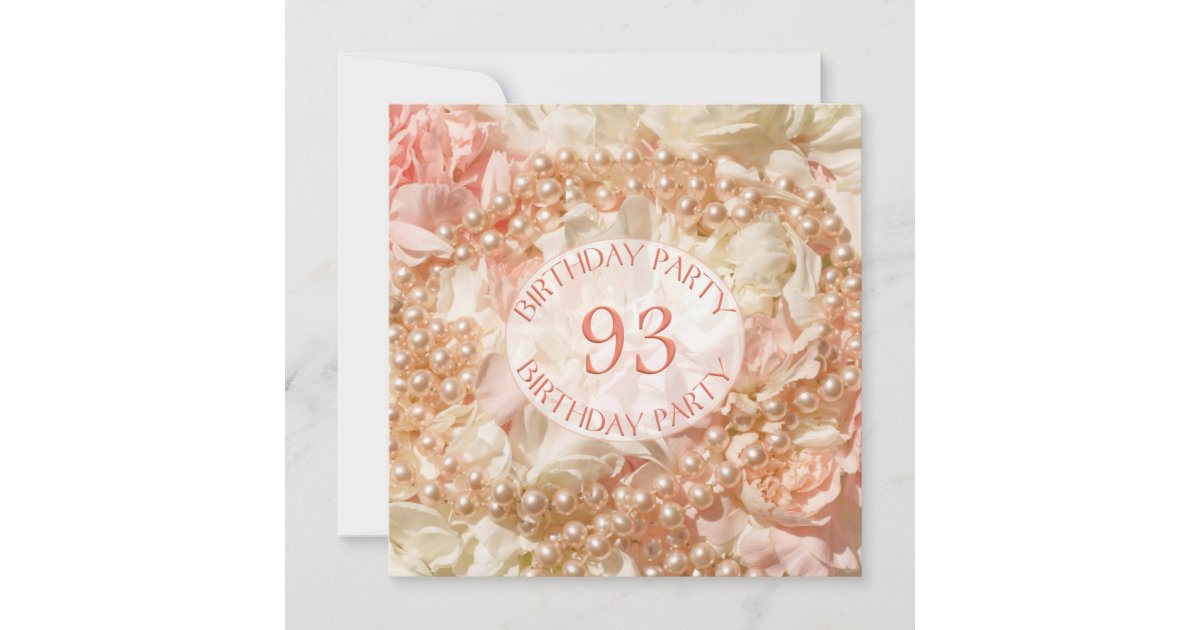 93rd Birthday party invitation with pearls | Zazzle