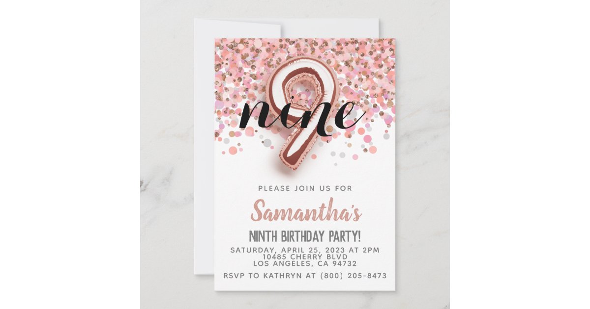 9th Rose Gold Birthday Invitation | Zazzle