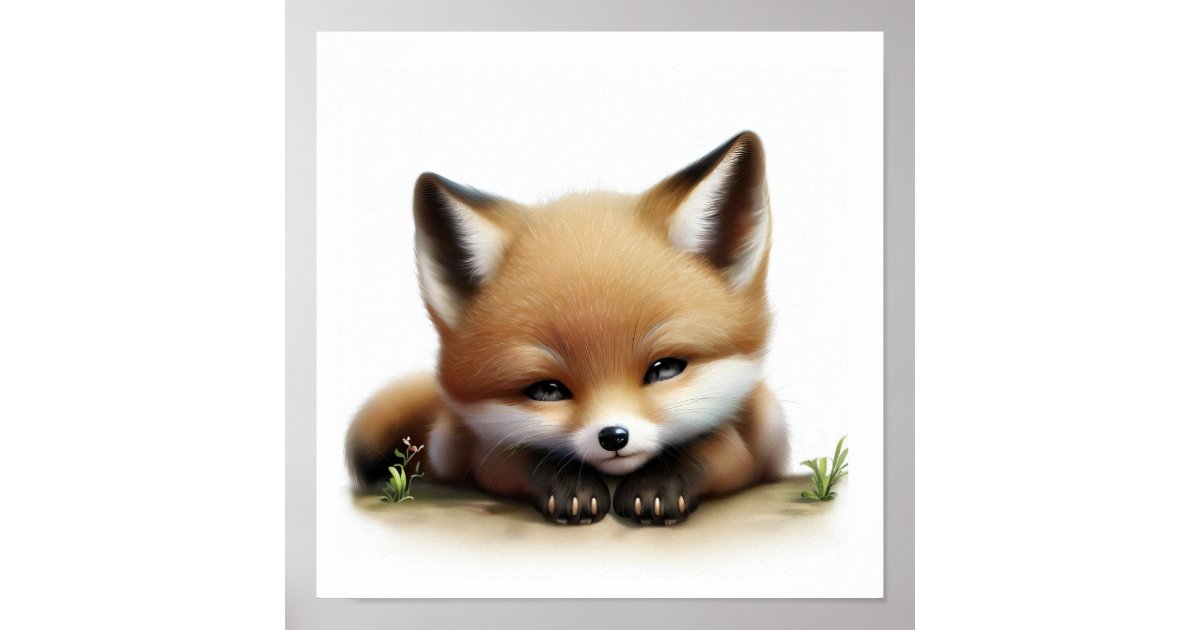 A 3D Watercolor Painting of a Cute Young Fox Poster | Zazzle