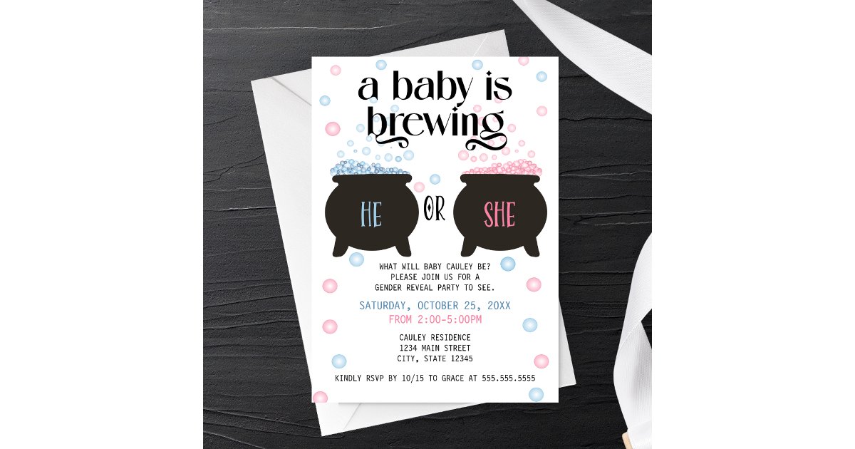 A Baby Is Brewing - Witch Cauldron Gender Reveal Invitation | Zazzle
