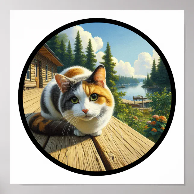 A circular 3D image of a beautiful Calico cat Poster | Zazzle