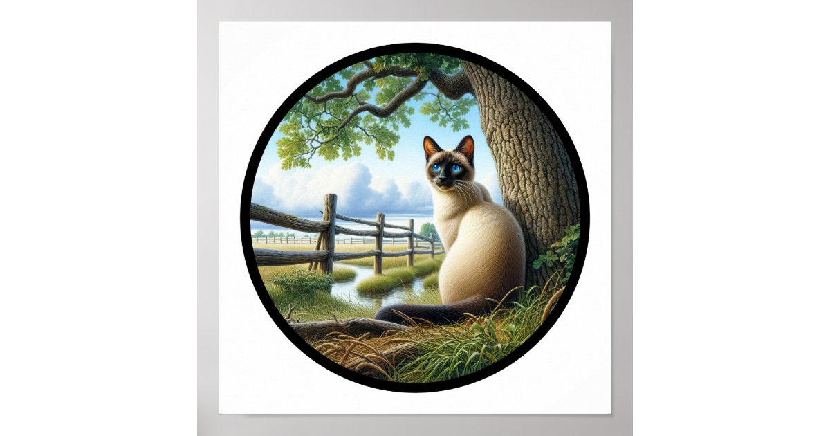A Circular 3D Image of a Beautiful Siamese Cat Poster | Zazzle