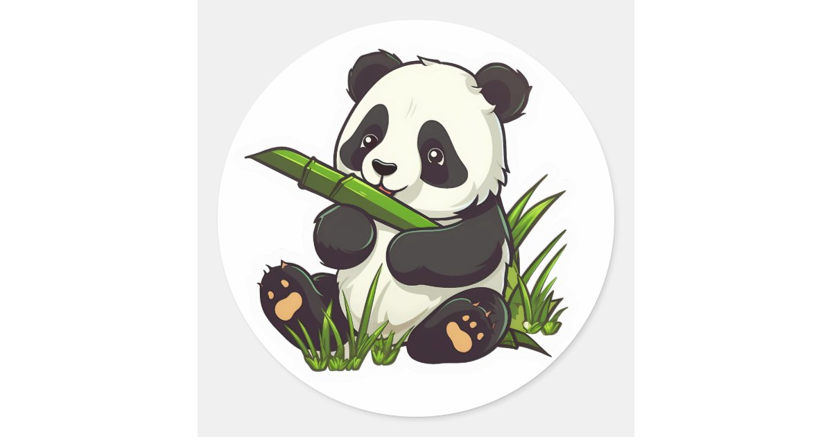 A cute panda is eating bamboo sticker | Zazzle