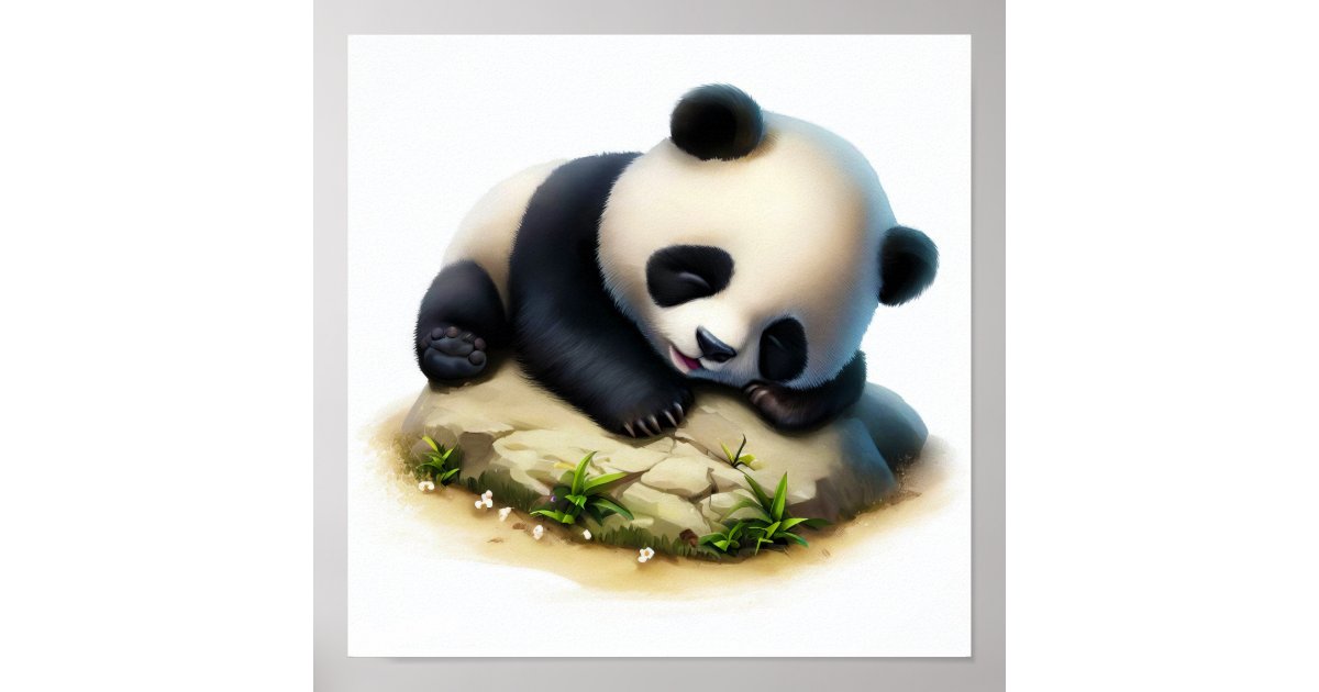 A Digital Painting of a Cute Young Panda Poster | Zazzle