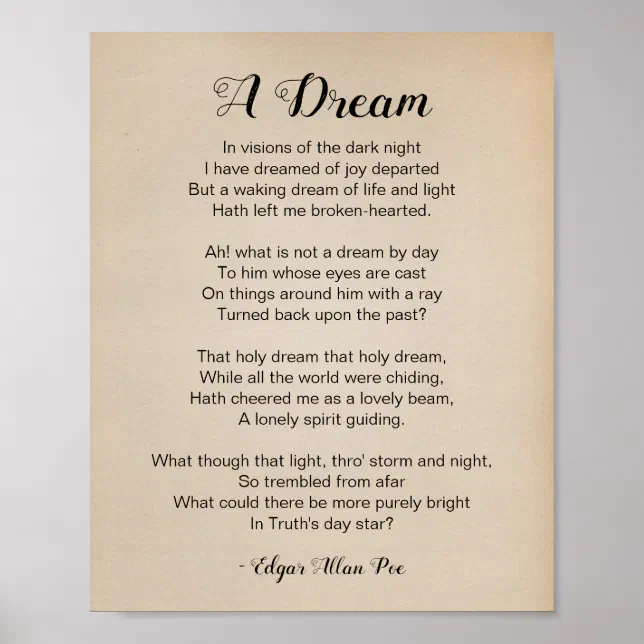 A Dream Poem by Edgar Allan Poe Vintage Poster | Zazzle