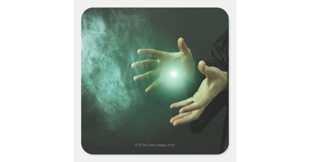 A fantasy wizard making magic with his hands. square sticker | Zazzle