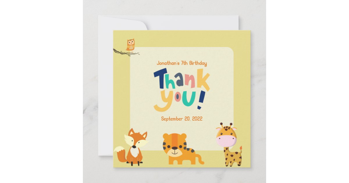A Junior Jungle Animal Theme Thank You Card | Zazzle