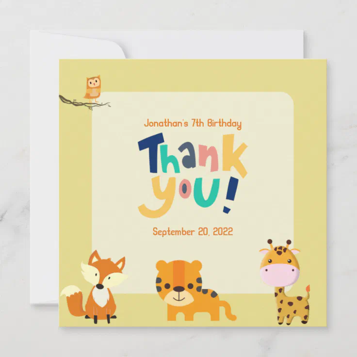 A Junior Jungle Animal Theme Thank You Card | Zazzle