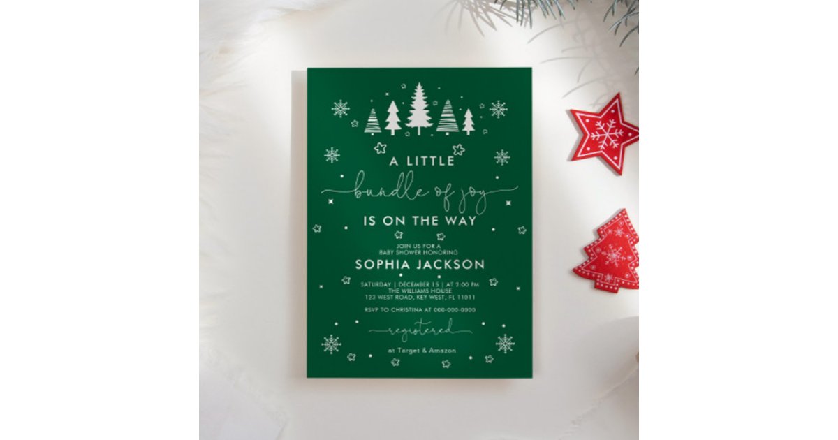 A Little Bundle Of Joy Minimalist Christmas Baby Invitation | Zazzle