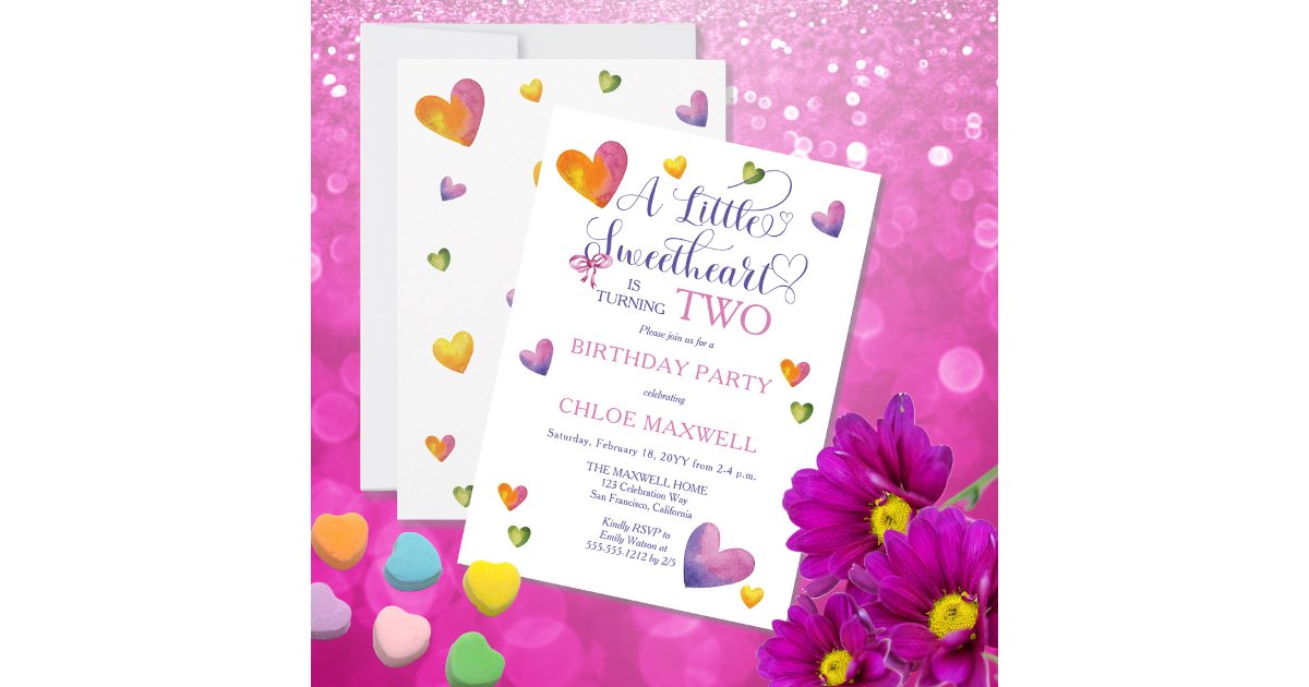 A Little Sweetheart Is Turning TWO Birthday Party Invitation | Zazzle