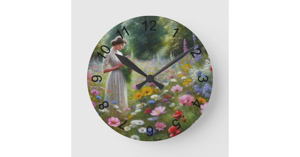 A Moment in a Meadow Round Clock | Zazzle