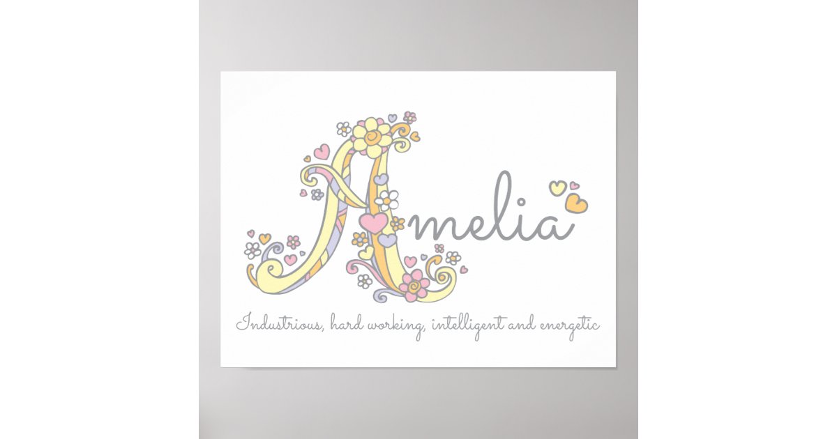 A monogram art Amelia girls name meaning poster | Zazzle