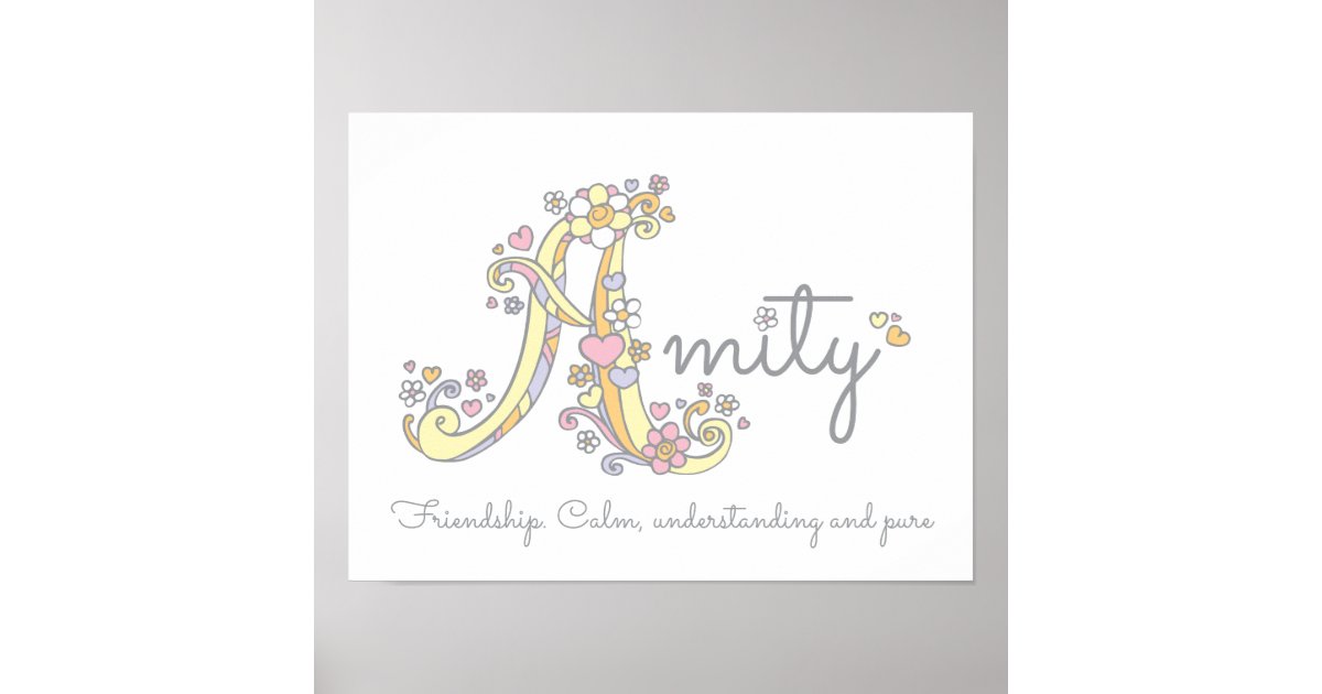 A monogram art Amity girls name meaning poster | Zazzle