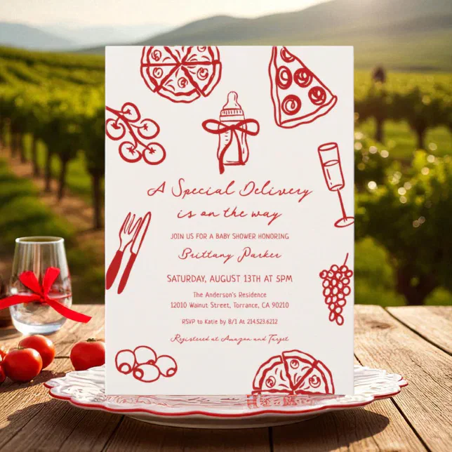 A Special Delivery On The Way Pizza Baby Shower Invitation | Zazzle