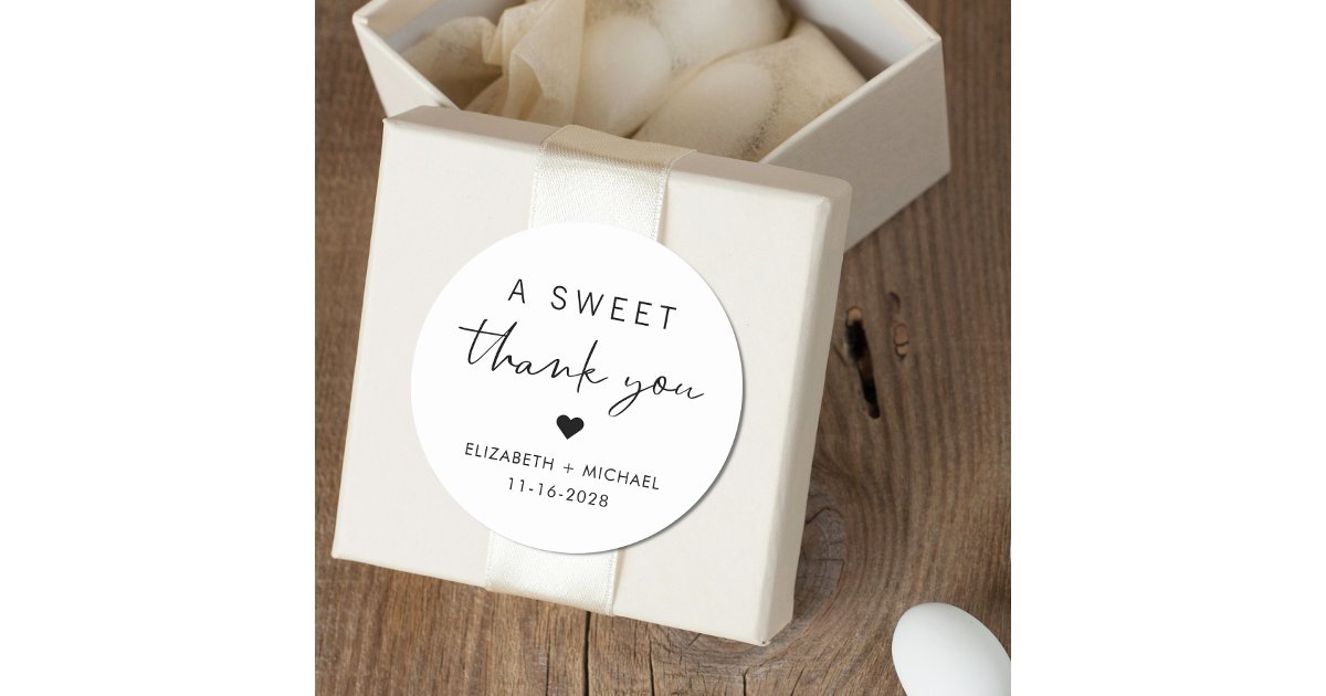 A Sweet Thank You Wedding Favour Classic Round Sticker | Zazzle