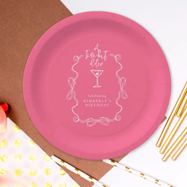 A Tiny Bit Older Pink Cocktail Birthday Party Paper Plate | Zazzle