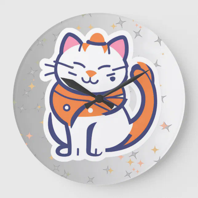 A very happy white and pink tuxedo cat Wall Clock | Zazzle