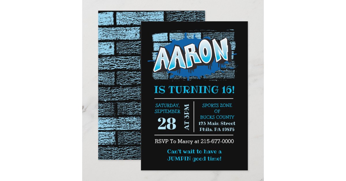 Aaron Your Graffiti Name Brick Wall Birthday Party Invitation | Zazzle