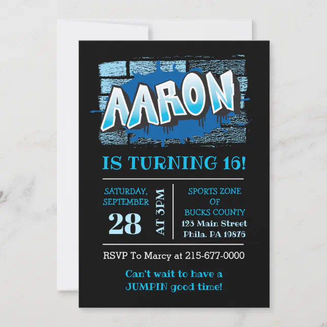 Aaron Your Graffiti Name Brick Wall Birthday Party Invitation | Zazzle