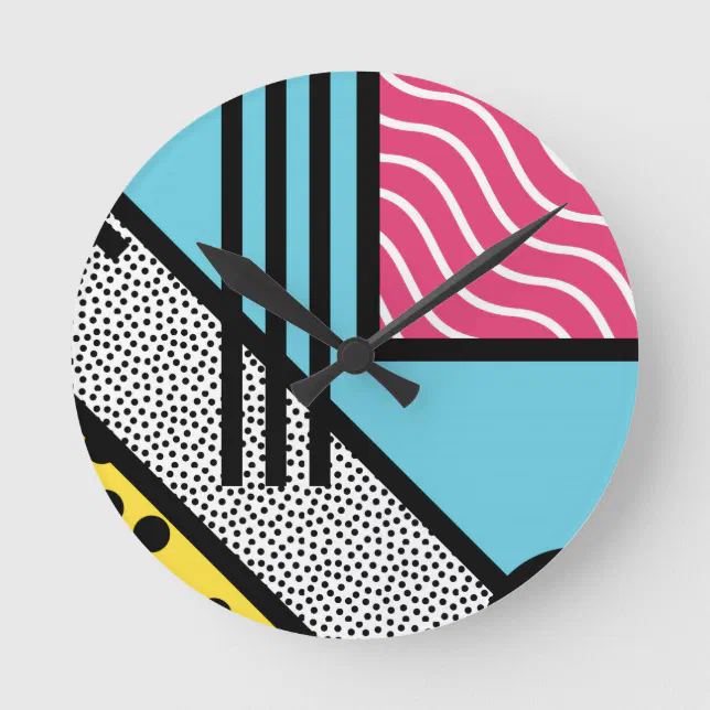 Abstract 80s memphis pop art style graphics round clock | Zazzle