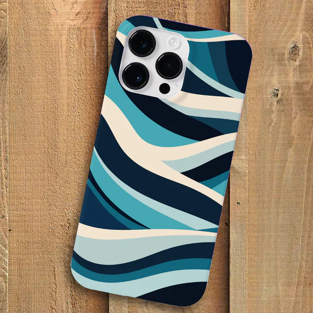 Abstract Ocean Waves Minimal Pattern Blue Cyan Case-Mate iPhone Case ...