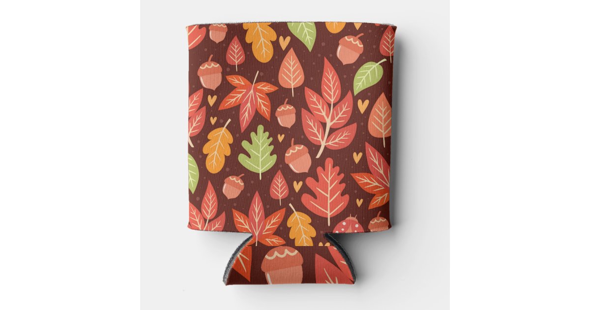 Acorns, autumn leaves, forest wallpaper can cooler | Zazzle