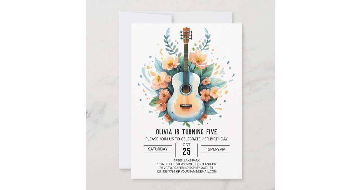 Acoustic Fun Guitar Birthday Invitation | Zazzle
