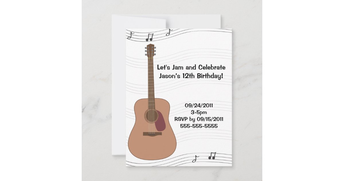 Acoustic Guitar Illustration Birthday Invitation | Zazzle