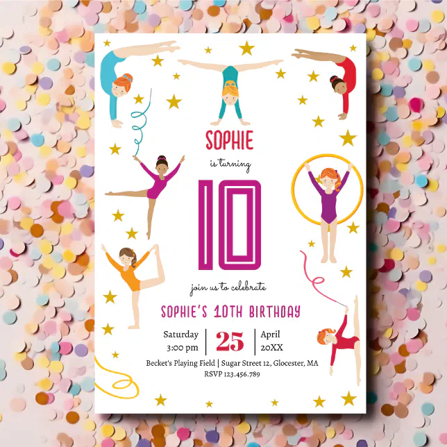 Acrobatics and gymnastics sport girl birthday invitation | Zazzle
