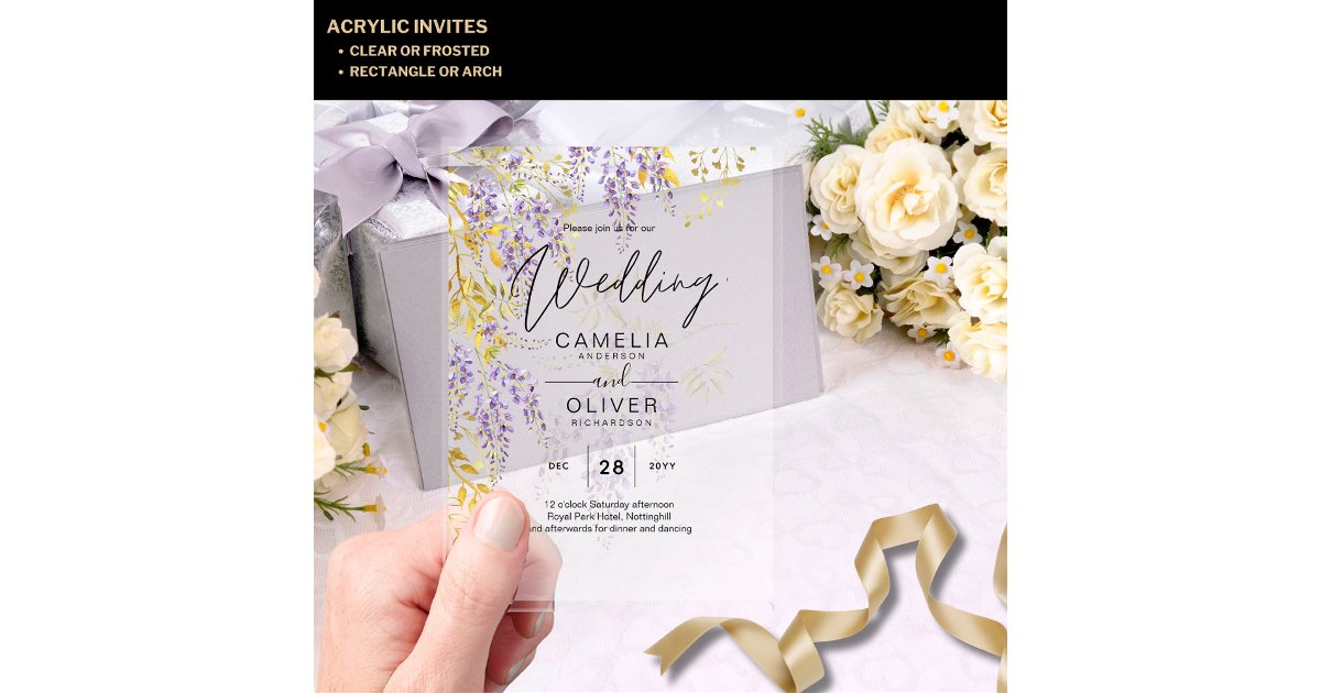ACRYLIC Wedding Invites Wisteria Purple Floral Acrylic Invitations | Zazzle