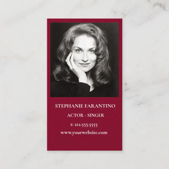 Actor Black & White Headshot Vertical Burgundy Red Business Card | Zazzle