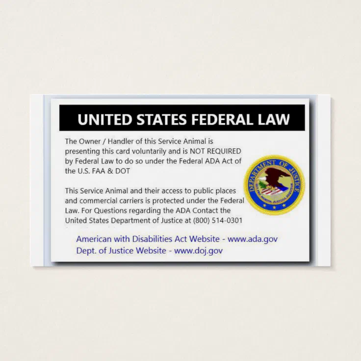 ADA Service Dog Law Handout cards | Zazzle