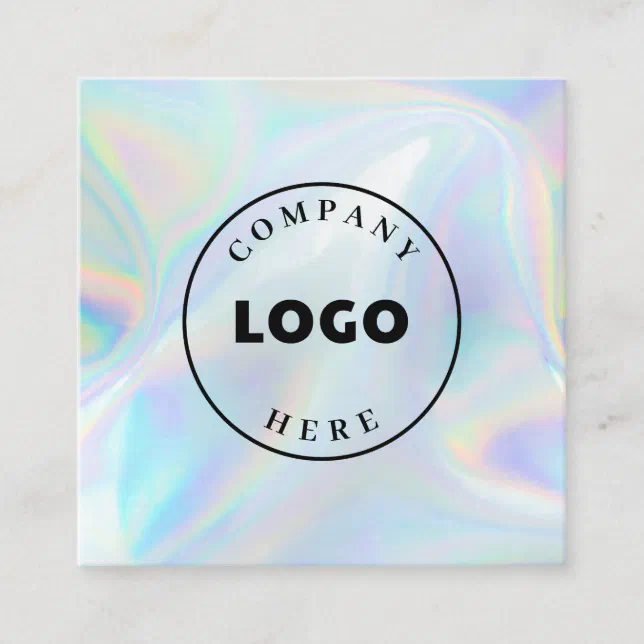 Add Company Logo Holographic Script Modern Square Business Card | Zazzle