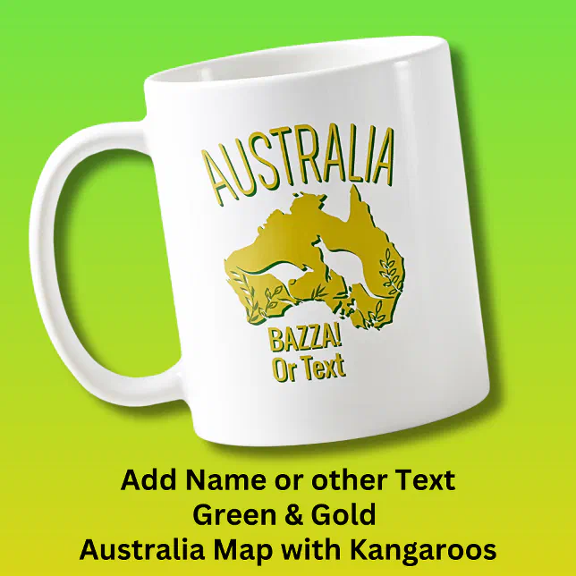 Add Name Yellow Green Australia Map with Kangaroos Coffee Mug | Zazzle