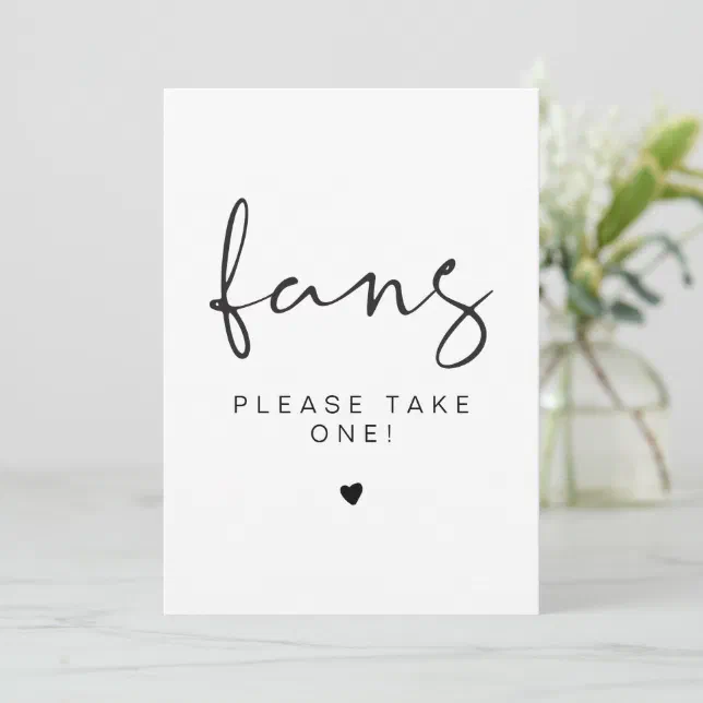 ADELLA Minimal Please Take a Fan Wedding Sign Invitation | Zazzle